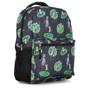 rick and morty allover backpack, summer and squanchy - official school bookbag (black)