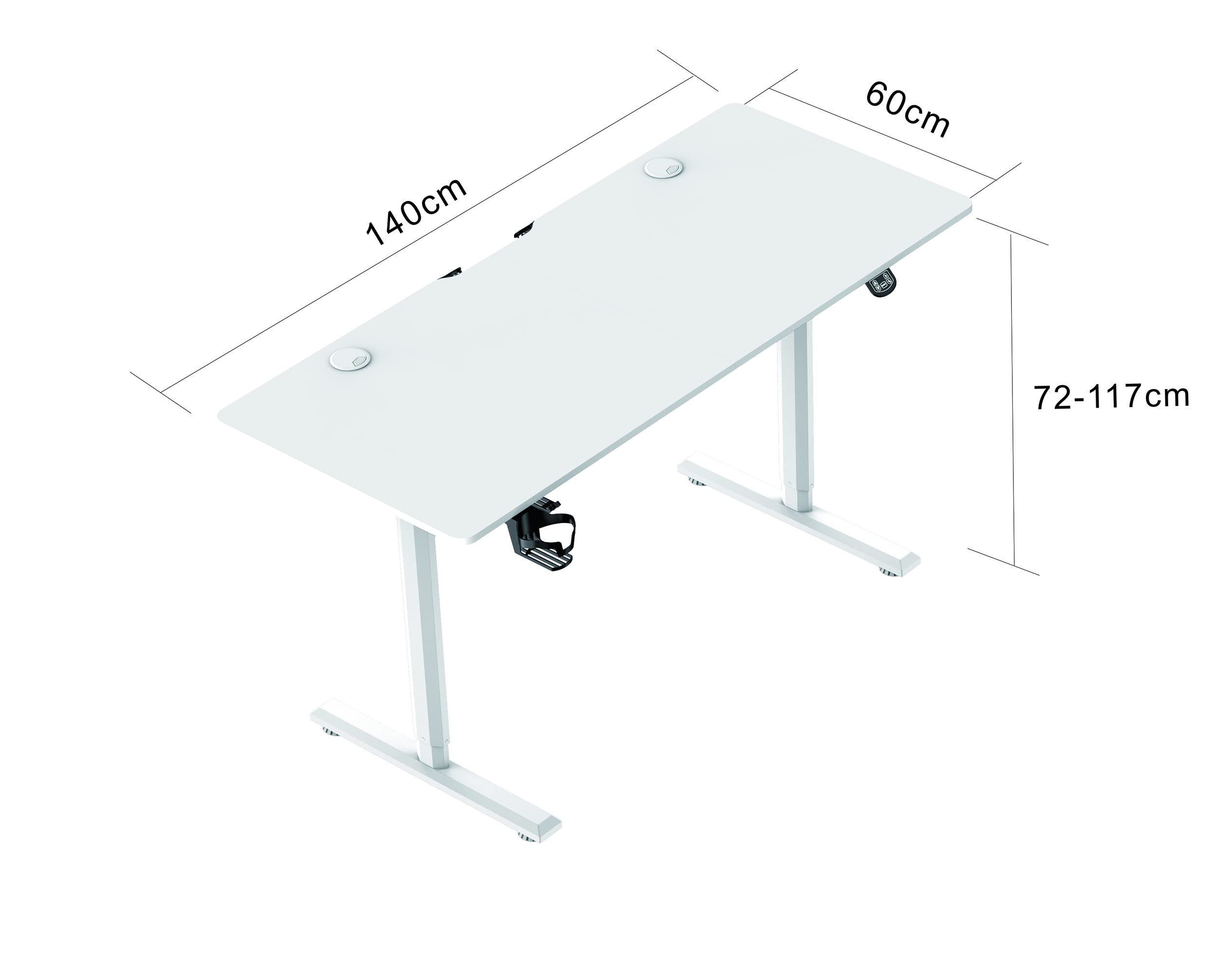 MSW Electric Standing Desk, 140 x 60 cm Steel Adjustable Height Gaming Desk, Quick Assembly, Stable, Ultra-Quiet Motor - V3-1460 (White Color) - Intexca