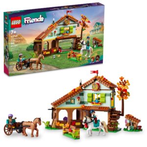 lego friends autumn’s horse stable 41745 building toy, role-play fun for kids ages 7+, with 2 mini-dolls and 2 horses, carriage and riding accessories, a gift birthday gift for kids who love horses