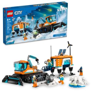 lego city exploration arctic explorer truck and mobile lab 60378 building set for ages 6+ with a tracked vehicle, laboratory on skis, meteorite, snow landscape, 4 minifigures and 3 polar bear figures