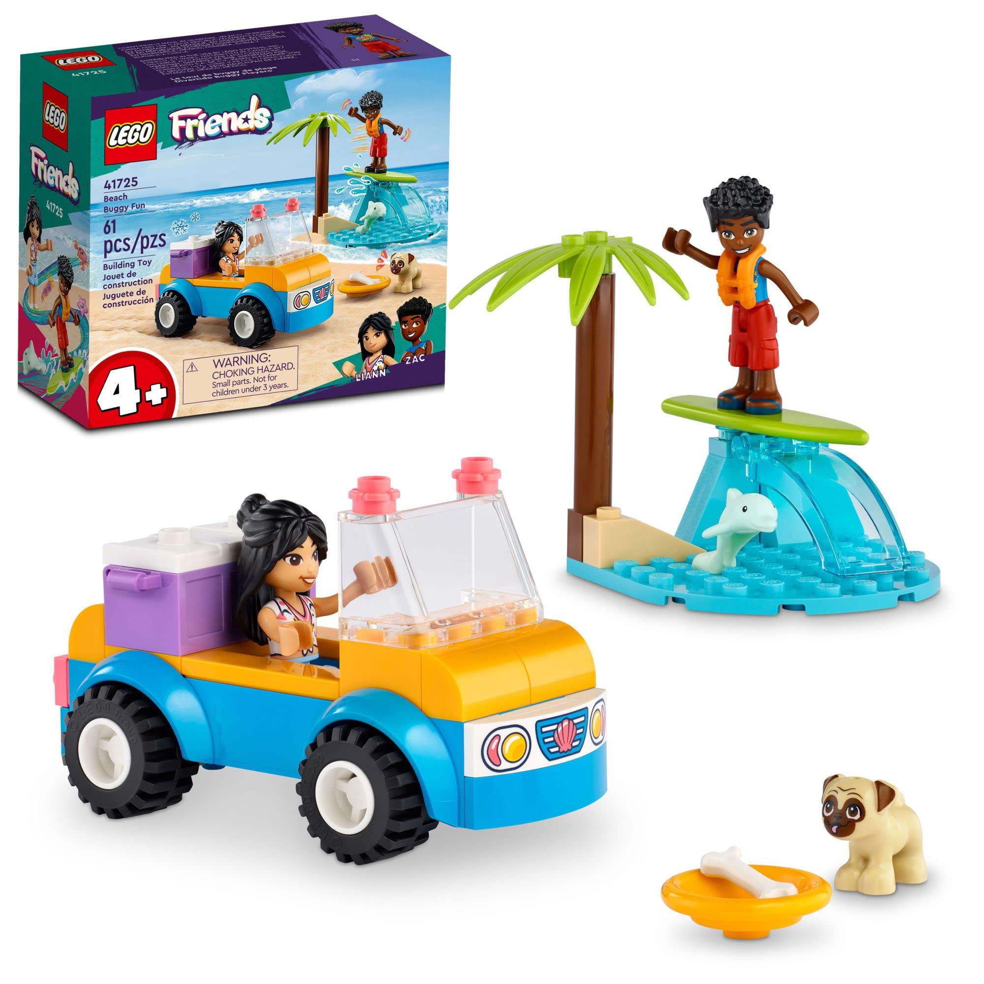 LEGO Friends Beach Buggy Fun 41725 Building Toy Set, Creative Fun for Toddlers Ages 4+, with 2 Mini-Dolls, Pet Dog and Dolphin figures, a Beach Buggy Toy Car and Accessories