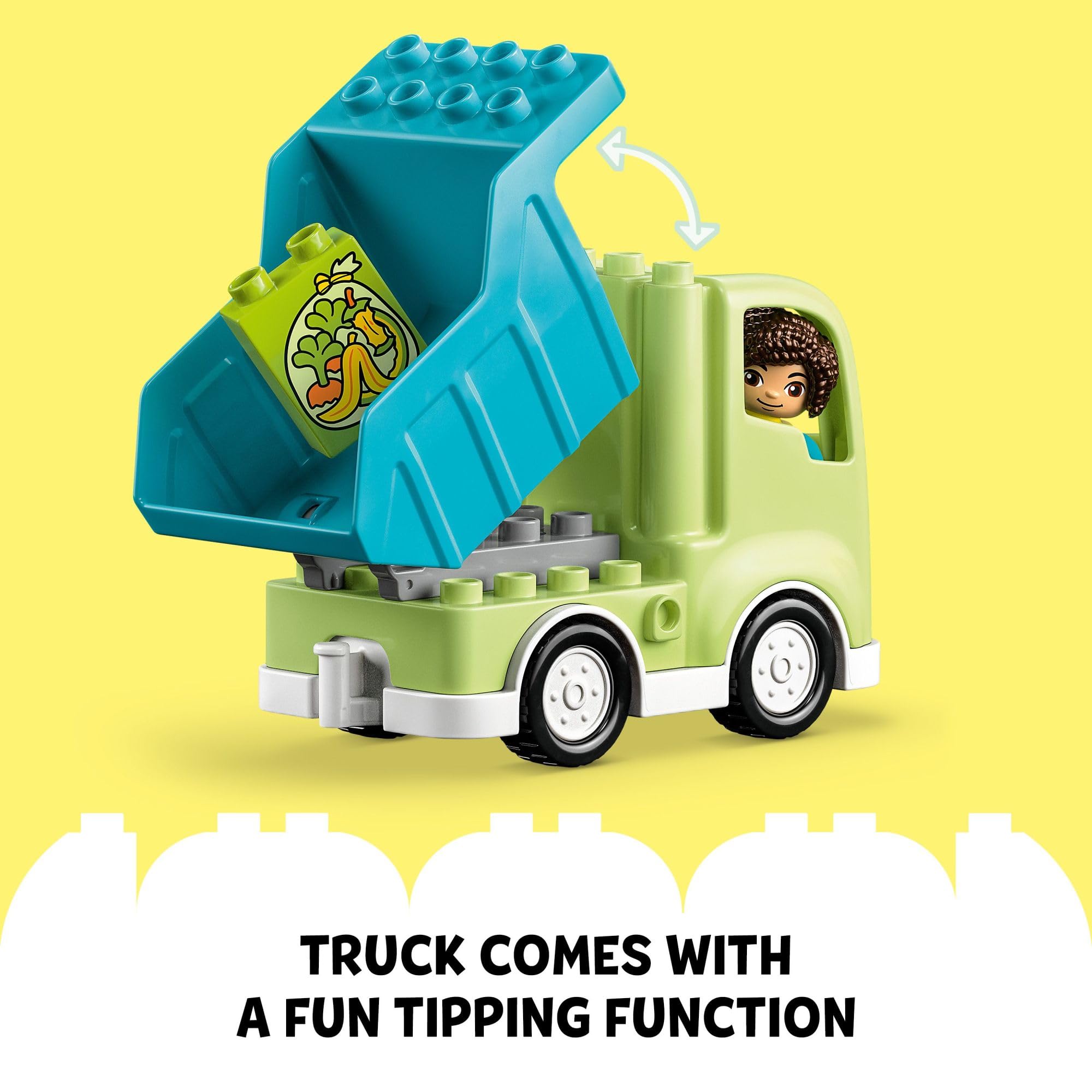 LEGO DUPLO Town Recycling Truck 10987 Building Toy Set, Learn through Play with This STEM Creative Birthday Gift for Toddlers, Boys, Girls Ages 2+, Comes with 3 Sorting Bins for Recycling