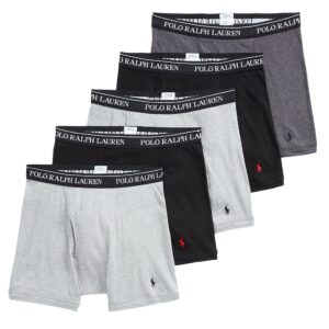 polo ralph lauren mens classic fit cotton boxer brief 5 pack, grey assorted, medium