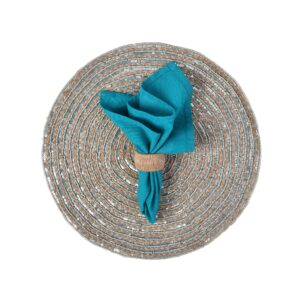 trunkin usa jute-embroidered-placemat-br-color-teal-natural-br-size-15-round-br-set-of-4