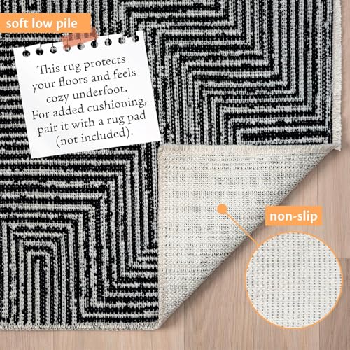 Indigo Ink - Washable Area Rug, Stain Resistant, Easy to Clean, Black/White Geometric Boho Decor, Dorm Room Essentials, for Living Room, Bedroom, Office (2' x 3', Panther Collection)