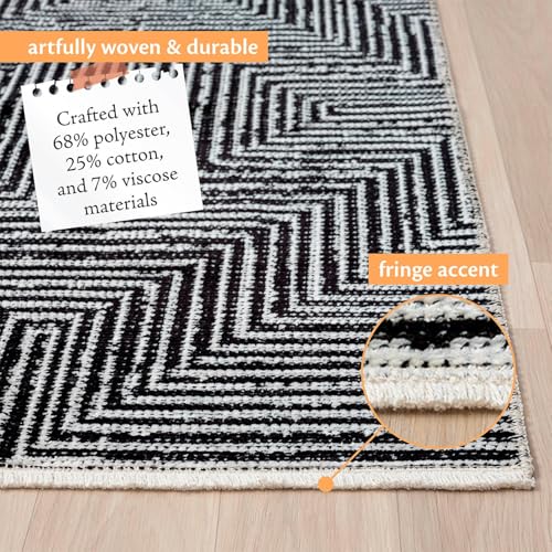 Indigo Ink - Washable Area Rug, Stain Resistant, Easy to Clean, Black/White Geometric Boho Decor, Dorm Room Essentials, for Living Room, Bedroom, Office (2' x 3', Panther Collection)