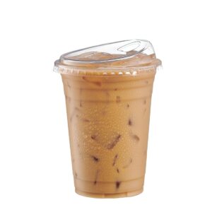 comfy package [16 oz. - 50 sets crystal clear plastic cups with strawless sip-lids