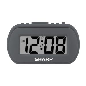 SHARP Digital Alarm Clock – Tactile Plastic Case with Soft Rubberized Finish - Battery Operated – Blue Backlight on Demand – Ascending Alarm – Easy to Use – Charcoal Black