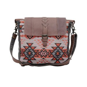 myra bag western leather shoulder bag for women - upcycled canvas crossbody bag maya sky