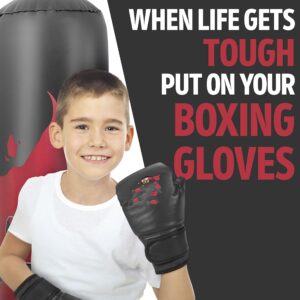 THB Inflatable Punching Bag for Kids, 63" Freestanding Ninja Boxing Bag Including Electric Air Pump with Gloves for Practicing Karate, Taekwondo, MMA (Black)