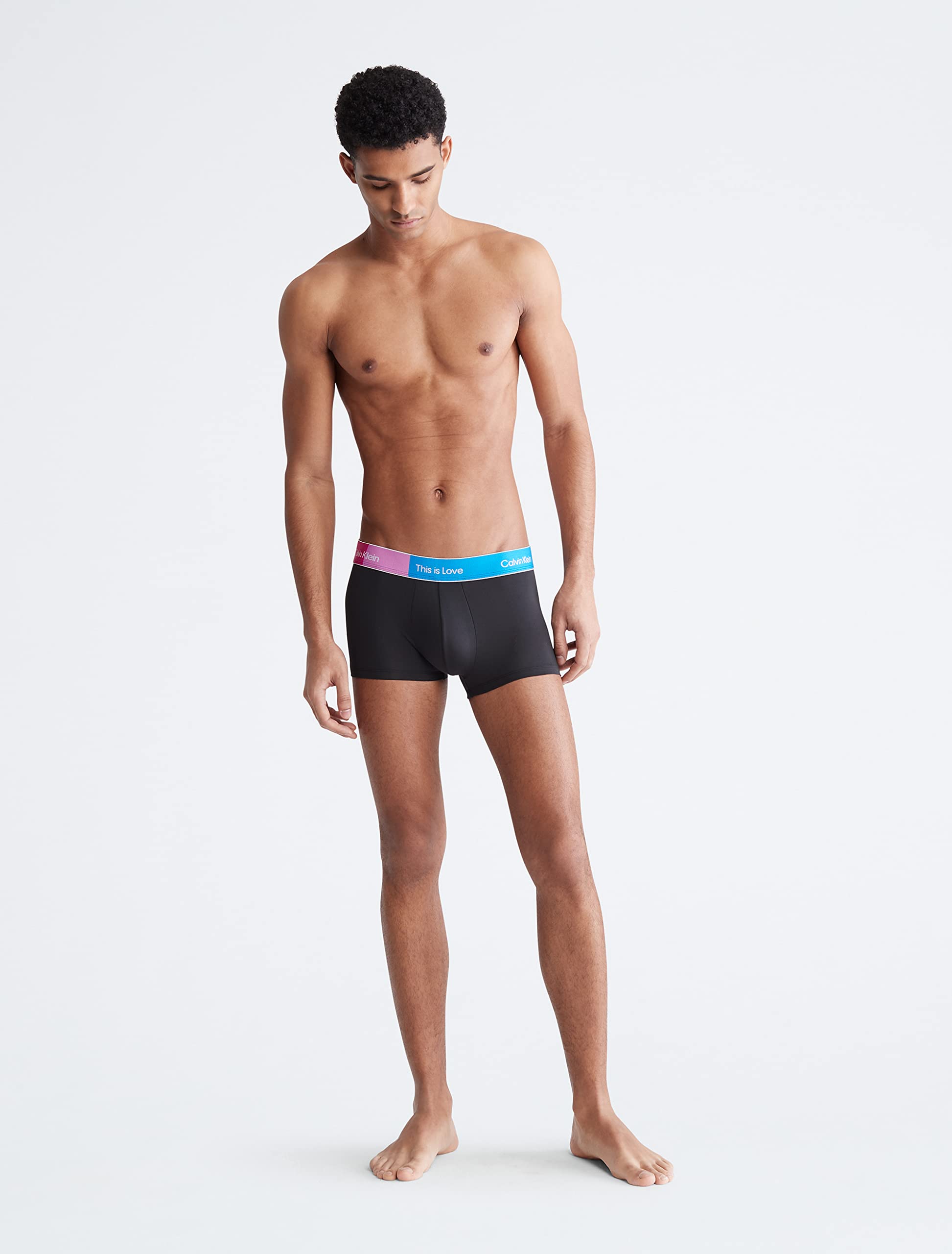 Calvin Klein Men's This is Love Pride Colorblock Micro Underwear, Black W/Shocking Blue, M