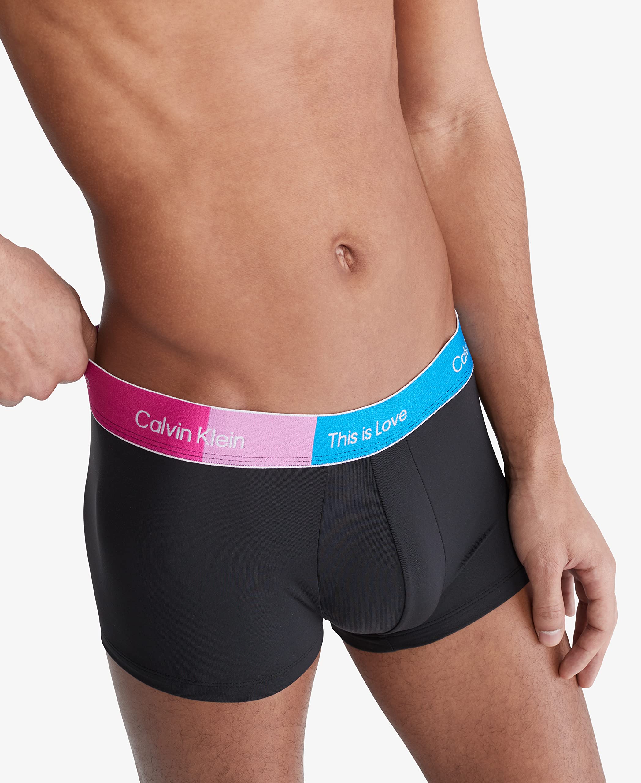 Calvin Klein Men's This is Love Pride Colorblock Micro Underwear, Black W/Shocking Blue, M