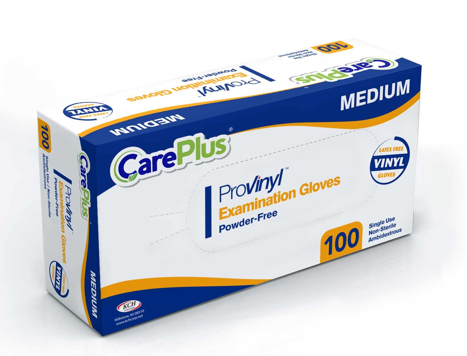 Care Plus Medical Vinyl Exam Gloves Medium, Latex Free, Powder Free, Rubber, Non Sterile Exam, Healthcare, Doctor, Home and Food Safe, 100 Count