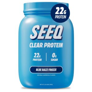 seeq clear whey isolate protein powder, blue razz freeze - 25 servings, 22g protein per serving - 0g lactose, sugar-free, keto-friendly, soy free - juice-like protein, post-workout recovery