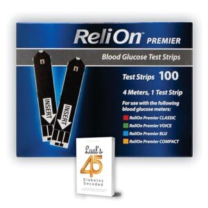 Reli On Premier Blood Glucose Test Strips | Diabetes Care Test Strips | Tiras de Glucometro | ReliOn Premier Test Strips 100 Count. + Lual's 45 Diabetes Decoded