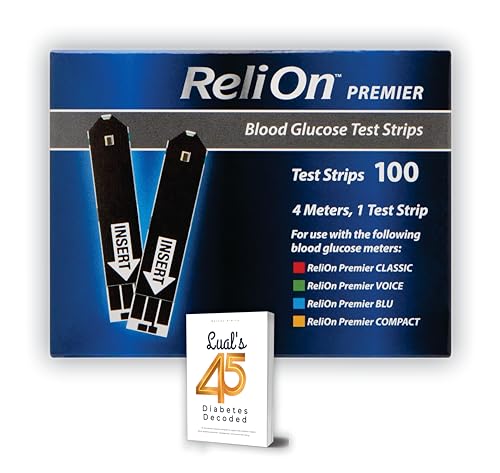 Reli On Premier Blood Glucose Test Strips | Diabetes Care Test Strips | Tiras de Glucometro | ReliOn Premier Test Strips 100 Count. + Lual's 45 Diabetes Decoded