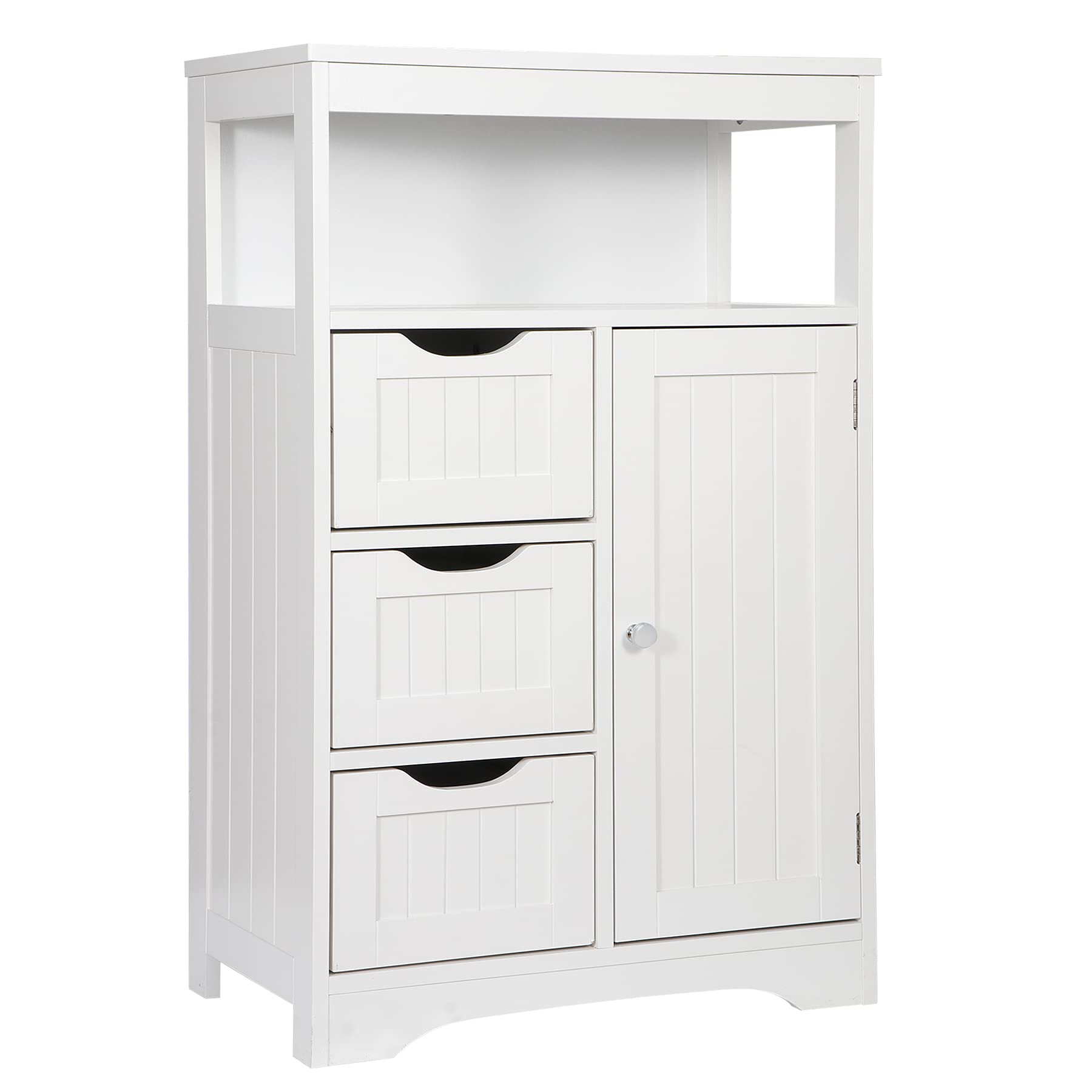 SUPER DEAL Modern Bathroom Floor Storage Cabinet with 3 Drawers and Adjustable Shelf, Living Room Modern Home Furniture Storage Organizer Cabinet, White