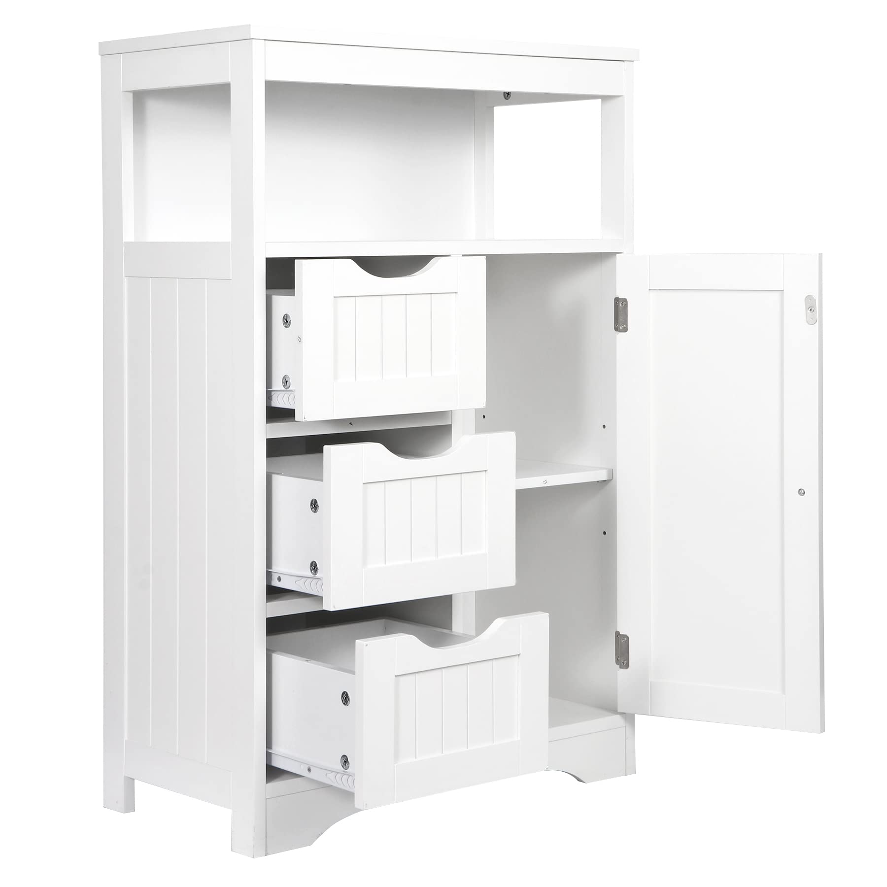 SUPER DEAL Modern Bathroom Floor Storage Cabinet with 3 Drawers and Adjustable Shelf, Living Room Modern Home Furniture Storage Organizer Cabinet, White