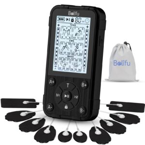 belifu 3-in-1 36 modes tens ems unit, muscle stimulator tens machine for pain relief, dual channel electronic pulse massager muscle massager for lower back neck shoulder pain relief with 10 pads