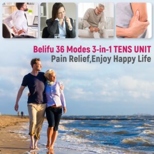 Belifu 3-in-1 36 Modes TENS EMS Unit, Muscle Stimulator TENS Machine for Pain Relief, Dual Channel Electronic Pulse Massager Muscle Massager for Lower Back Neck Shoulder Pain Relief with 10 Pads