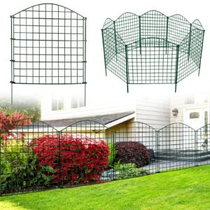 thealyn garden fence 5 panels 12.1ft (l) x 28in (h) outdoor rustproof metal dog pet fence animal barrier, garden fencing panel border for yard patio flower bed, green