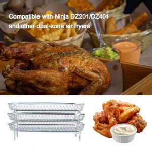 3Pcs Stackable Air Fryer Rack Compatible with Ninja Dual Air Fryer, Rectangle Stainless Steel Dehydrator Rack Compatible with Ninja Dual Air Fryer Accessories Double Air Fryer