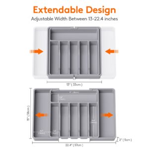 Lifewit Silverware Drawer Organizer, Expandable Utensil Tray for Kitchen, BPA Free Flatware and Cutlery Holder, Adjustable Plastic Storage for Spoons Forks Knives, Large, Grey