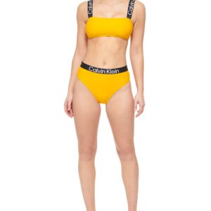 Calvin Klein Women's Standard High Waisted Elastic Logo Sporty Bikini Set, MANGO