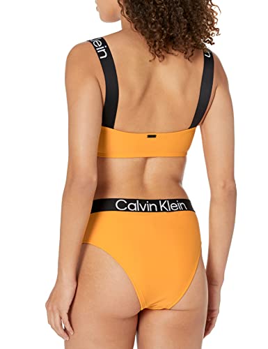 Calvin Klein Women's Standard High Waisted Elastic Logo Sporty Bikini Set, MANGO