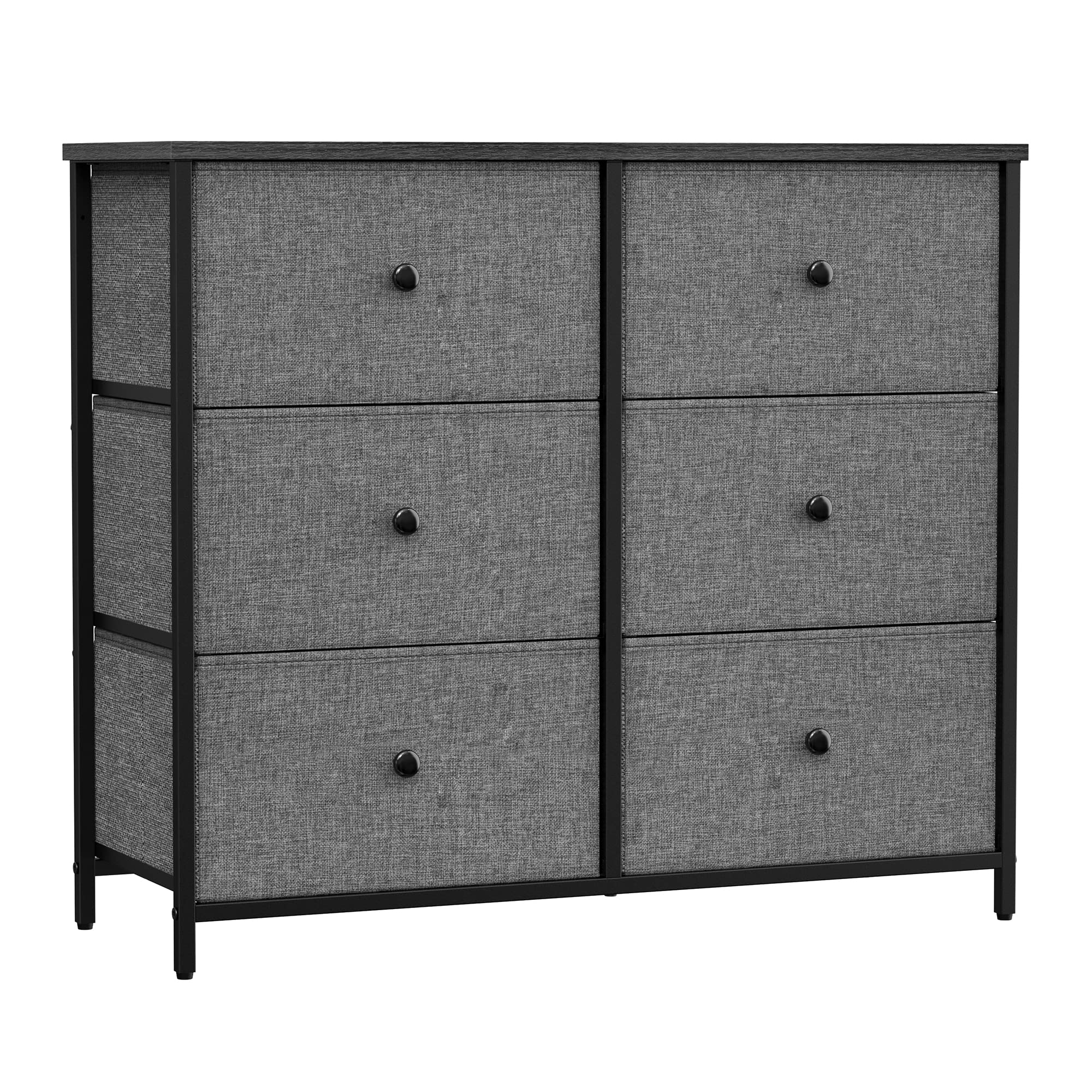 SONGMICS Dresser for Bedroom, Chest of Drawers, 6 Drawer Dresser, Closet Fabric Dresser with Metal Frame, Gray and Black with Wood Grain ULTS323G22, 11.8”D x 31.5”W x 27.1”H