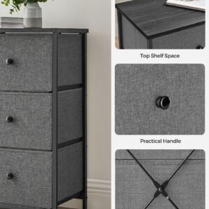 SONGMICS Dresser for Bedroom, Chest of Drawers, 6 Drawer Dresser, Closet Fabric Dresser with Metal Frame, Gray and Black with Wood Grain ULTS323G22, 11.8”D x 31.5”W x 27.1”H