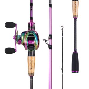 sougayilang fishing rod and reel combo, medium heavy fishing pole with baitcasting reel combo, 2-piece baitcaster combo-purple-5.9ft and left handle reel