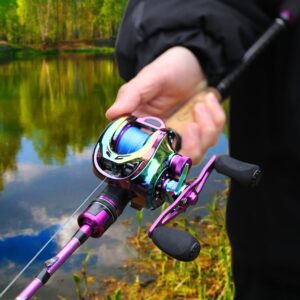 Sougayilang Fishing Rod and Reel Combo, Medium Heavy Fishing Pole with Baitcasting Reel Combo, 2-Piece Baitcaster Combo-Purple-5.9ft and Left Handle reel