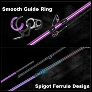 Sougayilang Fishing Rod and Reel Combo, Medium Heavy Fishing Pole with Baitcasting Reel Combo, 2-Piece Baitcaster Combo-Purple-5.9ft and Left Handle reel