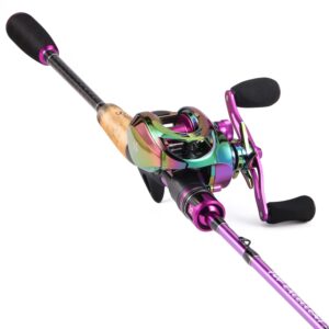 Sougayilang Fishing Rod and Reel Combo, Medium Heavy Fishing Pole with Baitcasting Reel Combo, 2-Piece Baitcaster Combo-Purple-5.9ft and Left Handle reel