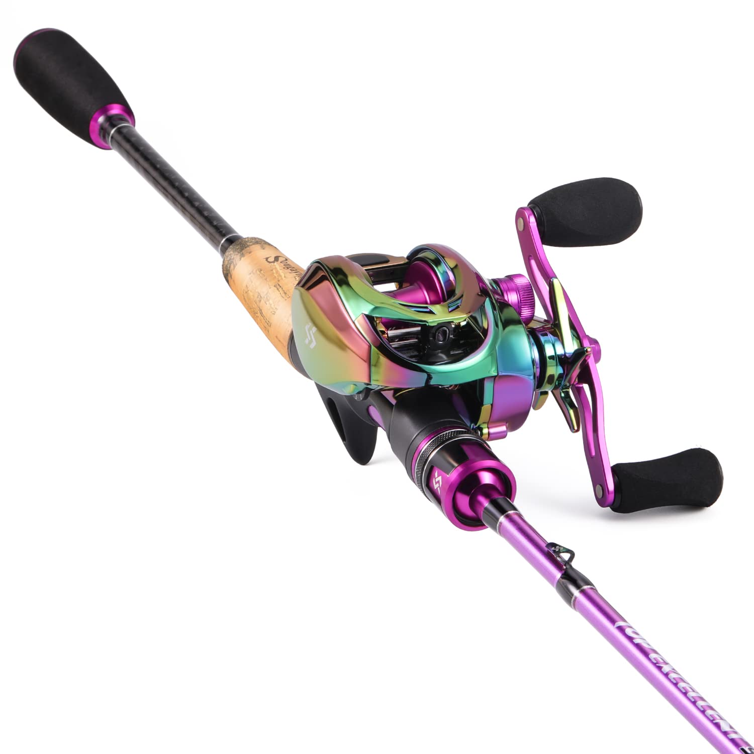 Sougayilang Fishing Rod and Reel Combo, Medium Heavy Fishing Pole with Baitcasting Reel Combo, 2-Piece Baitcaster Combo-Purple-5.9ft and Left Handle reel