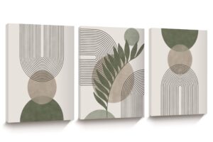 ihery sage boho wall art, 12x16in framed canvas wall art pictures, mid-century modern wood framed abstract prints for bedroom,minimalist wall decor bathroom 3pack