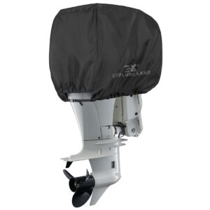 explore land outboard motor cover - waterproof 600d heavy duty boat engine hood covers - fit for motor 115-225 hp, black