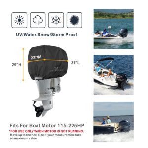 Explore Land Outboard Motor Cover - Waterproof 600D Heavy Duty Boat Engine Hood Covers - Fit for Motor 115-225 HP, Black