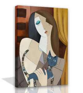 framed picasso wall art nordic abstract girl and cat canvas wall art bohemian canvas prints the dream girl with cat picture modern wall decor for hotel rooms bedroom poster 12"* 16"