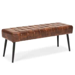 lue bona 44.5” ottoman bench, faux leather tufted upholstered bedroom bench, modern footrest stool accent bench with metal legs storage for entryway, dining room, end of bed, foyer, 300lb, red brown