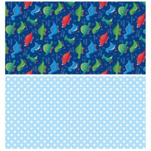 WRAPAHOLIC Reversible Wrapping Paper - Mini Roll - 17 Inch x 33 Feet - Dinosaur and Polka Dot Design for Kid's Birthday, Party, Baby Shower