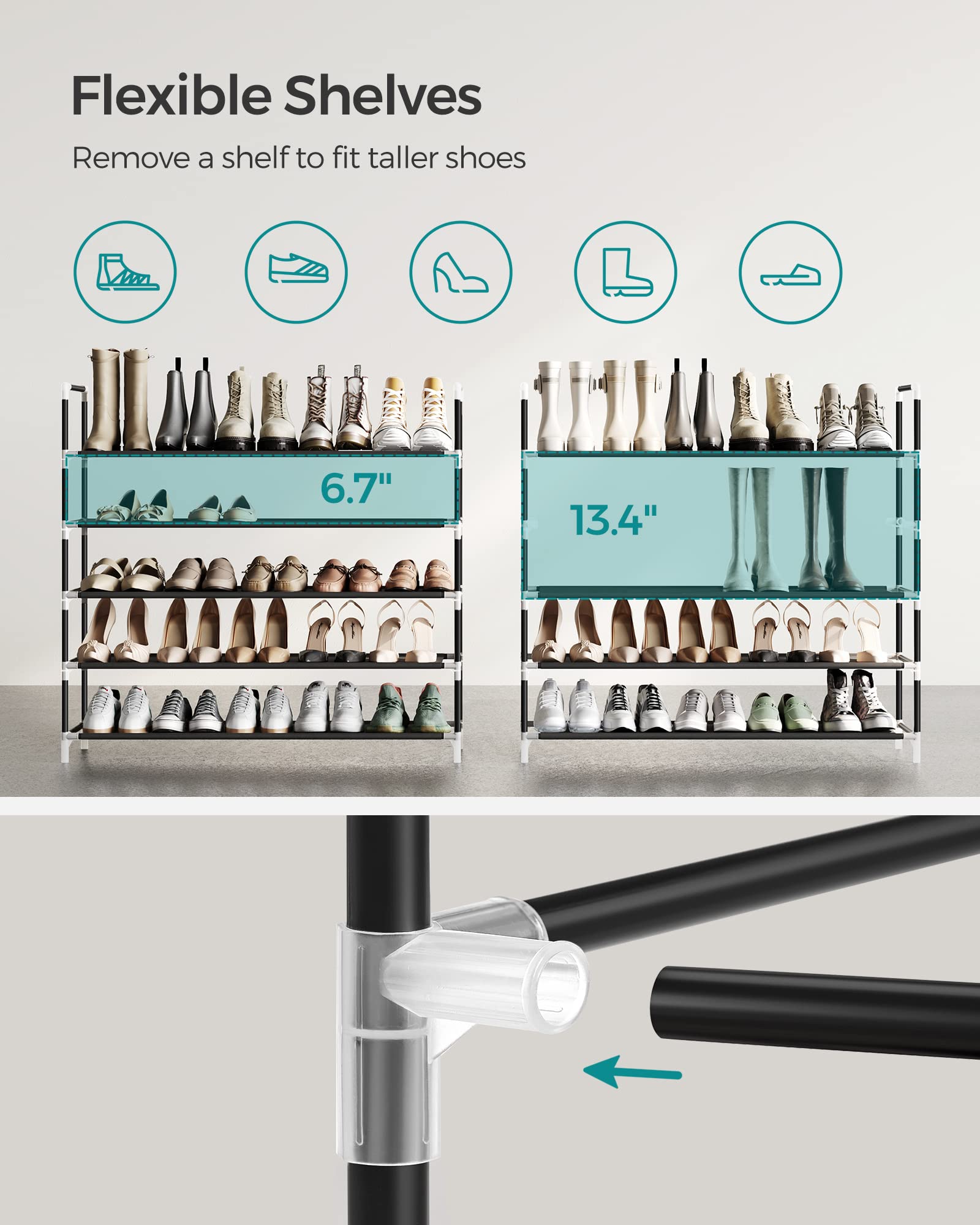 SONGMICS 4-Tier Shoe Rack with Shelves for Closet Entryway, Black ULSH054B01