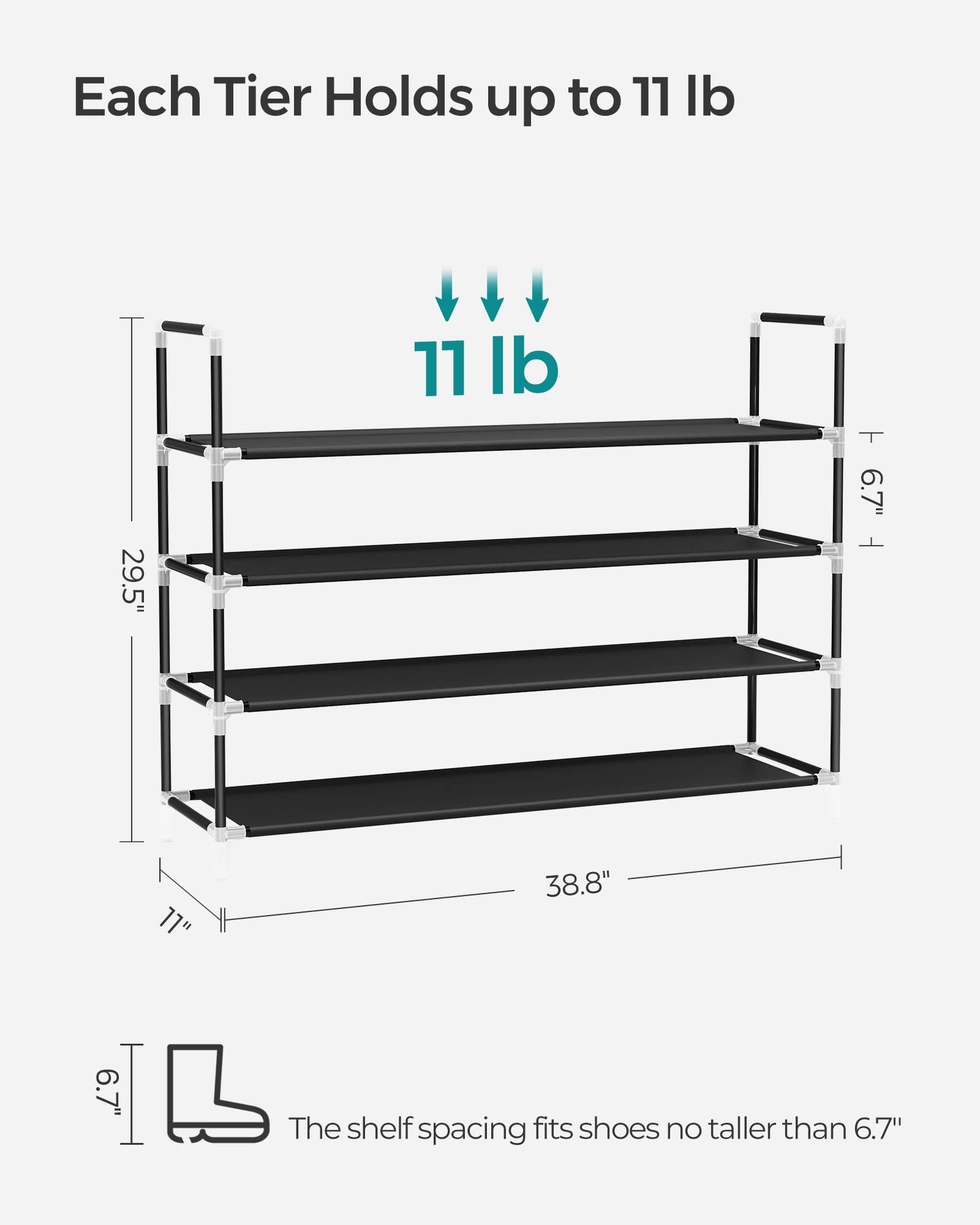 SONGMICS 4-Tier Shoe Rack with Shelves for Closet Entryway, Black ULSH054B01