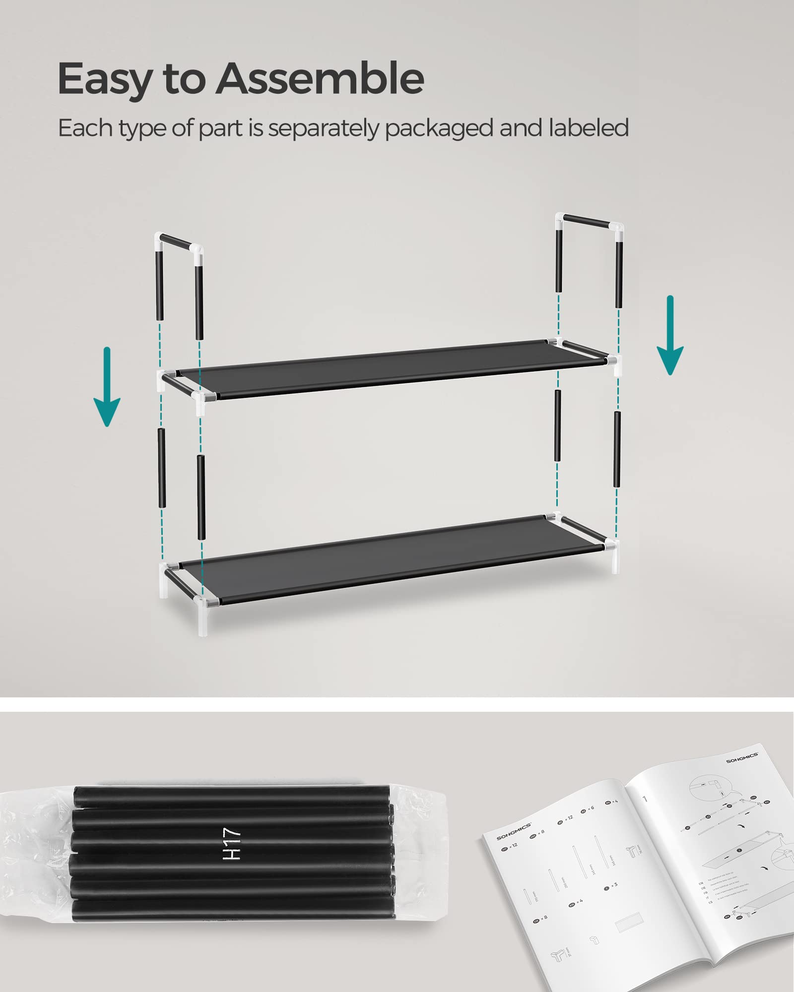 SONGMICS 4-Tier Shoe Rack with Shelves for Closet Entryway, Black ULSH054B01