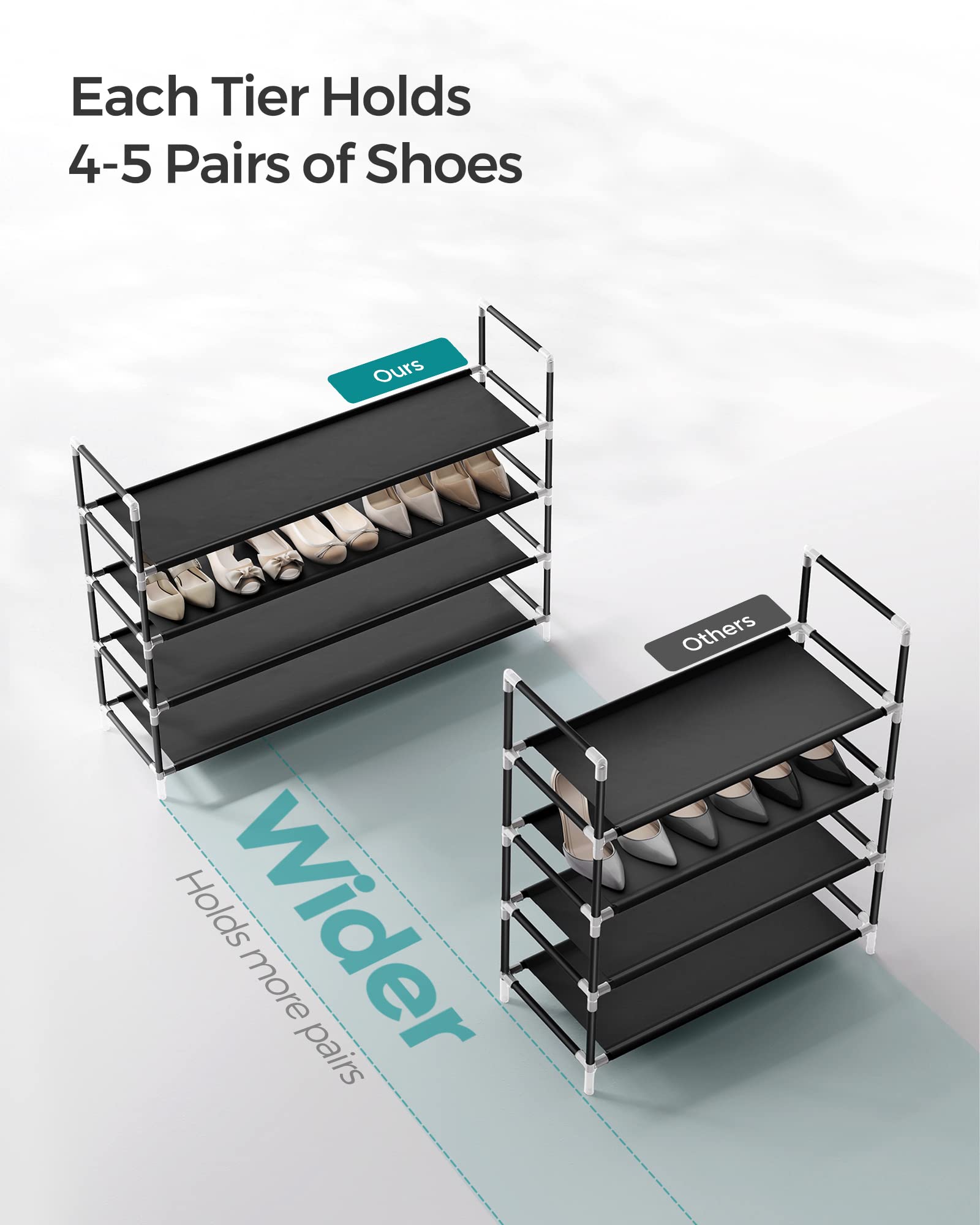 SONGMICS 4-Tier Shoe Rack with Shelves for Closet Entryway, Black ULSH054B01