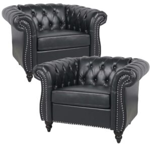 wlvos leather chesterfield chair set of 2, accent single sofa chair modern leather upholstered chair with tufted back for living room club (black)