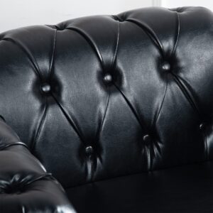 Wlvos Leather Chesterfield Chair Set of 2, Accent Single Sofa Chair Modern Leather Upholstered Chair with Tufted Back for Living Room Club (Black)