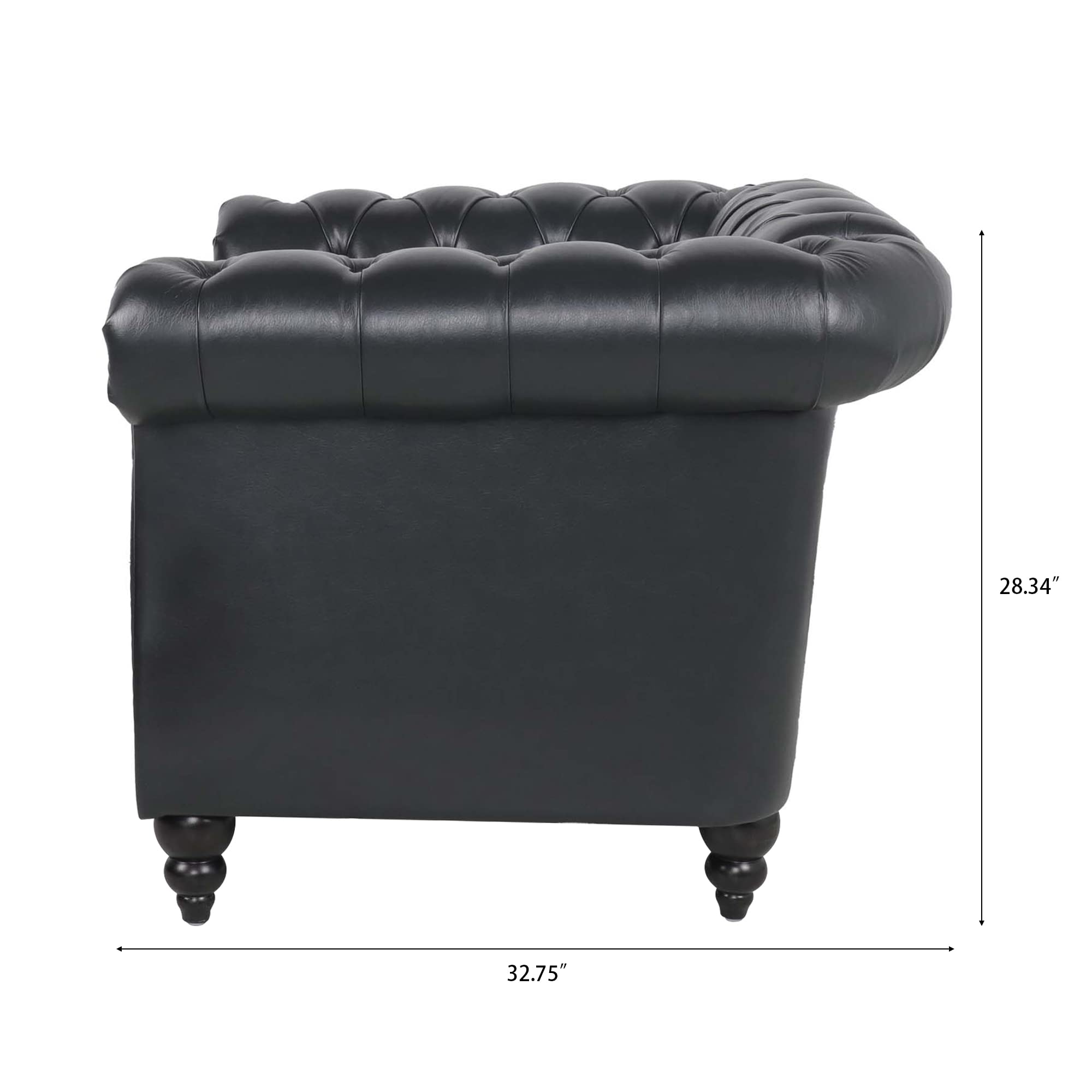 Wlvos Leather Chesterfield Chair Set of 2, Accent Single Sofa Chair Modern Leather Upholstered Chair with Tufted Back for Living Room Club (Black)