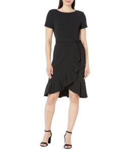 calvin klein scuba crepe ruffled belted dress black 2